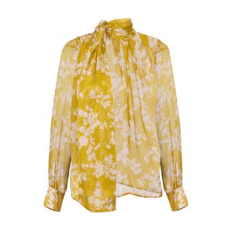Elisabetta Franchi Bedruckte Bluse aus Seidenvoile - - Blouses & Shirts - Damen - Gelb - 2XL