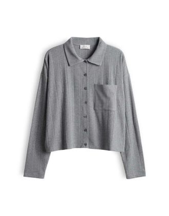 OPUS Langarmshirt Sawoni aus weichem Jersey Verk&uuml;rzte Silhouette mit &uuml;berschnittener Schulter und Brusttasche
