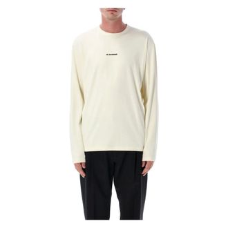 Jil Sander Homme, Tops, Beige, Taille: M T-shirt à Manches Longues avec Logo Imprimé