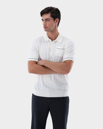 van Laack Strick-Poloshirt mit Jacquard Karomuster