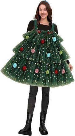 Generico Robe tutu sapin de No&euml;l pastel pour femme sans manches avec imprim&eacute; &eacute;toiles et paillettes plusieurs couches Tulle, vert, Large