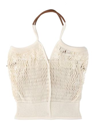 Hereu Cotton and Lamb Leather Tote Bag - Beige