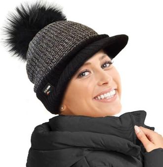 RockJock Mesdames Molleton Chaud doublé en Maille Casquette Beanie Baseball avec Detachable Pom Fausse Fourrure Pompée Porter avec ou sans