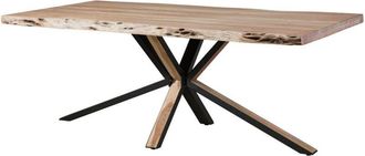 Massivmoebel24 Baumtisch 180x90x77 Akazie beige lackiert / Kreuzgestell anthrazit matt / natur FREEFORM