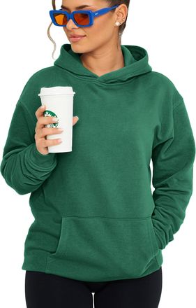 Behype. Damen Oversize Hoodie Kapuzenpullover Einfarbig Basic Heavy Blank Pullover Unifarben Kapuzen-Sweatshirt F&uuml;r Frauen DC_Damen_8001-Green College-XS