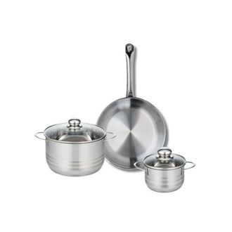 Fackelmann ELO 9870050 Batterie de cuisine 3 pi&egrave;ces, Ensemble de 1 Po&ecirc;le de cuisson 28 cm et 2 faitouts 14 et 20 cm Elo Profi Brillant, inox, induction