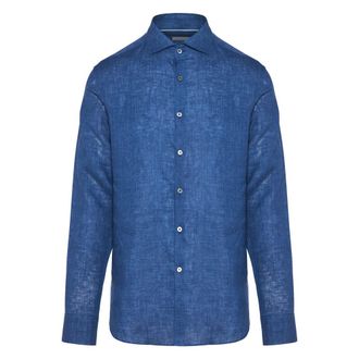 Canali Homme, Chemises, Bleu, Taille: L Chemise en lin teinte en pi&egrave;ce