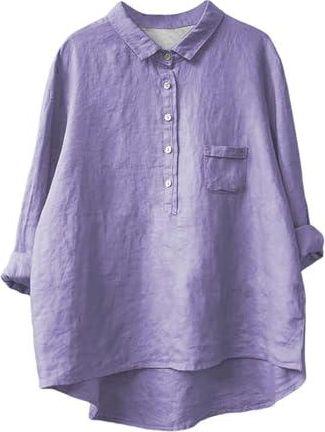 Generic Chemise pour Femmes Coton Et Lin Chic Casual Chemises D&eacute;t&eacute; Manche Longue &Agrave; Col V Loose Hauts Leger Comfy Tuniques &Agrave; La Mode Coton Et Lin Grande Taille