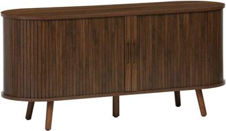 Sweeek Sweeek - Meuble tv scandinave 2 portes coulissantes, 4 compartiments, effet bois rainur&eacute; noyer, L120 x 40 x 57 cm