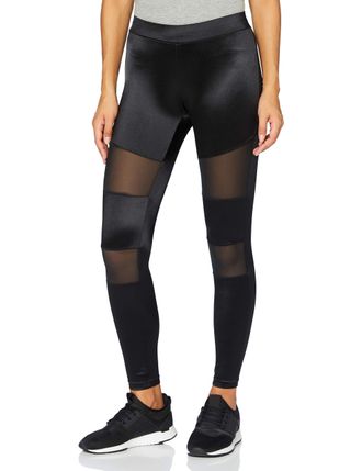 Urban Classics Ladies Shiny Tech Mesh Leggings Black XS