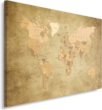 Feeby Wandbild - 1 Teilig - 80x120 cm, Leinwand Bild Leinwandbilder Bilder Wandbilder Kunstdruck, WELTKARTE, MODERN, BRAUN