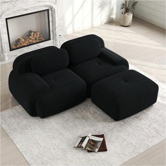 Generic L-f&ouml;rmiges modulares Cordsofa, modulares Ecksofa, Dreisitzer-Sofa, rahmenloses Sofa, ergonomisch, hochelastisch 32D gepolstert, for Wohnzimmer(Negro,2