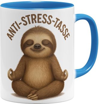 OM3 Faultier Anti-Stress Kaffee-Tasse mit Spruch - lustige Keramiktasse f&uuml;r Chiller und Faulenzer - Yoga Sloth Motiv - Keramik Becher - 325ml - Beidseitig