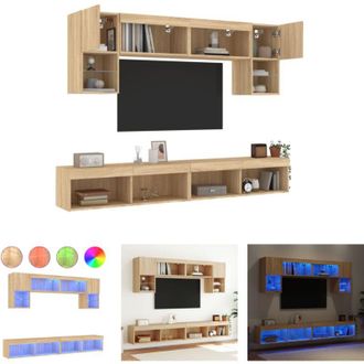 vidaXL The Living Store 6-tlg. Wohnwand mit LED-Beleuchtung Sonoma-Eiche Holzwerkstoff - TV-M&ouml;bel