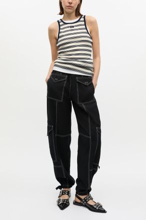 Ganni Leichte Slub-Hose mit Taschen schwarz