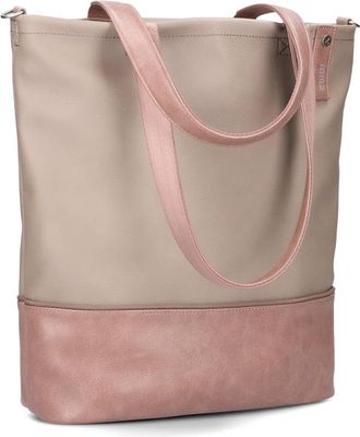 zwei Damen Shopper JANA J145 Tote Bag 10 Liter, Bicolor Einkaufstasche im Canvas-Stil, weiches Kunstleder, Laptopfach, Schlüsselband, Reißverschluss-Fach, 