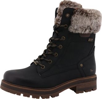 Mustang Jeans Damen Stiefelette Kunstfellsaum 15M0042001, Gr&ouml;&szlig;e:38 EU, Farbe:Schwarz