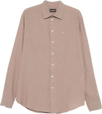 Emporio Armani Homme, Chemises, Beige, Taille: M Chemise en Lin et Coton
