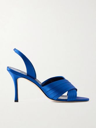 Manolo Blahnik Viera 90 Satin Slingback Sandals - Blue