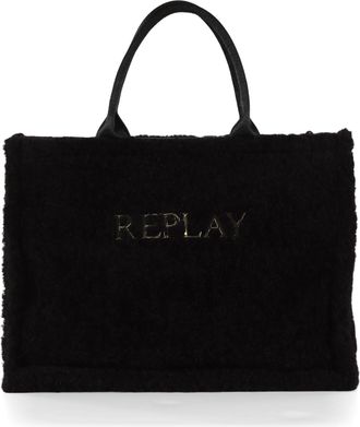 Replay Damen Tote Bag Tasche mit Teddy-Fell, Black 0098 (Schwarz), Einheitsgröße