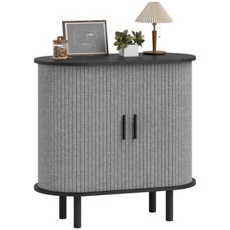 HOMCOM geriffeltes Sideboard mit Tambour-Schiebet&uuml;ren, moderner Aufbewahrungsschrank, K&uuml;chenschrank mit Ablagefl&auml;chen und Holzbeinen f&uuml;r Wohnzimmer, Esszimme