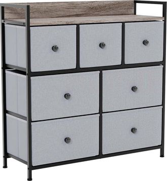 Home Discount Home Discount - Chorley Kommode mit 7 Schubladen aus Stoff mit Metallrahmen für Schlafzimmer & Wohnzimmer, Beige-Grau