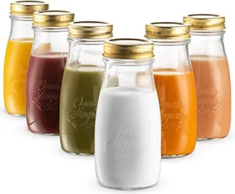 Bormioli Rocco Quattro Stagioni Einmachgl&auml;ser und Trinkflaschen, 382 ml, mit goldfarbenen Metalldeckeln, hergestellt in Italien, 6 St&uuml;ck