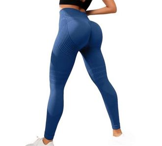 Generic Legging 3D, taille haute, contr&ocirc;le du ventre, poche lat&eacute;rale, legging dentra&icirc;nement pour la course &agrave; pied, le cyclisme, le yoga, Bleu/gris, XXL