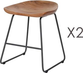 M&S Collection M&s - Lot de 2 tabourets 41x41x52 cm en acacia naturel et métal