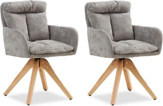 Homestyle4u 2851, Esszimmerstühle 2er Set Samt drehbar Polsterstühle Grau Küchenstühle mit Armlehne Drehstühle Esstisch