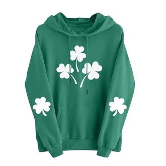 Generic Sweat &agrave; capuche pour femme avec motif tr&egrave;fle irlandais &agrave; manches longues avec poche - Pull ample avec poches, Bleu fonc&eacute;., XXL