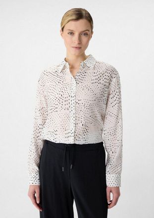 Comma Langarmbluse Bluse Ramie-Bluse mit All-over-Print