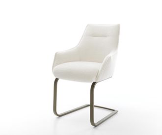 DELIFE Freischwinger Alja-Flex mit Armlehnen Boucl&eacute; Soft Beige Freischwinger flach Effektfinish Titan Taschenfederkern, Esszimmerst&uuml;hle