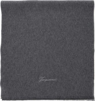 Jacquemus Homme, Accessoires, Gris, Taille: ONE Size Écharpe Grise en Laine et Cachemire avec Logo Femme