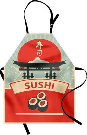 Abakuhaus Sushi Kochschürze, Torii-Tor Sushi Berge, Unisex-Küchenlätzchen mit verstellbarem Hals für Kochen Gartenarbeit, 67 cm x 80 cm, Blassblaugrün Scharlach