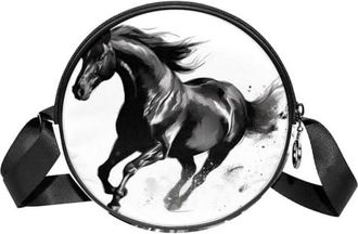 Generic Sac &agrave; bandouli&egrave;re rond pour femme, motif cheval, petit sac &agrave; bandouli&egrave;re avec fermeture &eacute;clair, bretelles r&eacute;glables, sac &agrave; main rond d&eacute;contract&eacute; pour 