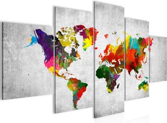 Runa Art Wandbilder Weltkarte 5 Teilig Bild auf Vlies Leinwand Deko Büro Wohnzimmer Landkarte Beton Bunt 105152c