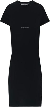 Alexander Wang Femme, Robes, Noir, Taille: 38 FR Mini-robe ras du cou &agrave; manches courtes et logo jacquard