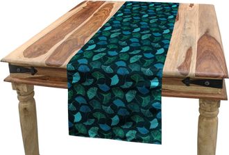 Abakuhaus Tropisch Tischläufer, Exotische Ginkgo-Blätter Motif, Esszimmer Küche Rechteckiger Dekorativer Tischläufer, 40 x 300 cm, Türkis Dunkel Teal