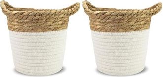 Jean & Len Aufbewahrungskorb, rund, aus Baumwolle und Binsen, vielseitig einsetzbar f&uuml;r Handt&uuml;cher, Kosmetika und kleine Utensilien, dekorative und langlebige Au