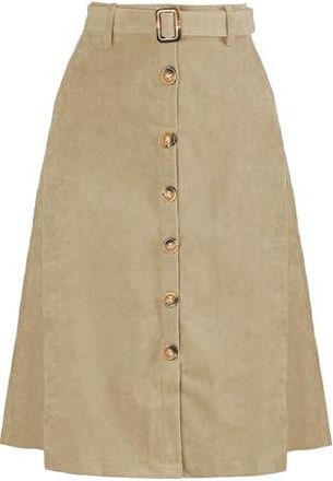 Allegra K Jupes mi-Longues Taille Haute pour Femmes Jupe trapèze boutonnée Devant en Velours côtelé Costume dhalloween Kaki M