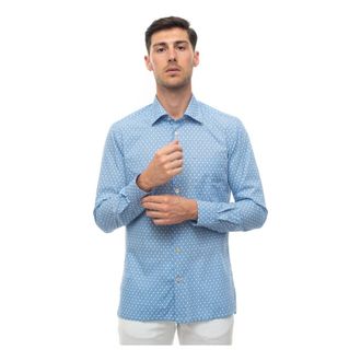 Kiton Homme, Chemises, Bleu, Taille: L Chemise Casual &agrave; Imprim&eacute; Feuilles, Manches Longues