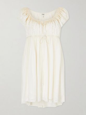 Chlo&eacute; Mini-robe En Cr&eacute;pon De Soie &Agrave; Finitions En Dentelle - Blanc