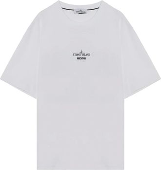 Stone Island Homme, Tops, Blanc, Taille: 2XL T-Shirt Col Rond Manches Courtes