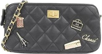 Chanel Portefeuille &agrave; cha&icirc;ne en cuir de veau Pre-owned - Femme - Pre-owned - Noir - Taille: ONE Size
