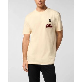Philipp Plein Homme, Tops, Beige, Taille: L Round Neck T-Shirt Basic Signature