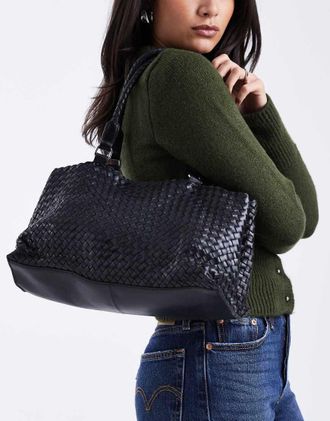 Asos Tragetasche aus Leder in Schwarz mit Flechtdesign