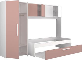Vente-Unique Indomita Dormitorio Puente Con cama Nido 6007 Color Blanco y rosa antiguo Reversible