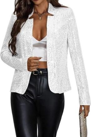 Generic Femme Blazer Veste À Sequins pour Femme Blazer Ouvert Veste De Tailleur Cardigan Court À Paillettes Manteau Élégant Coupe Ajustée Boléro À Col Montant