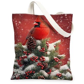 Generic Sacs fourre-tout en toile cardinal de No&euml;l, sc&egrave;ne naturelle de vacances, sacs d&eacute;picerie r&eacute;utilisables, rustiques, l&eacute;gers, lavables, Rouge, 13x15 Inch